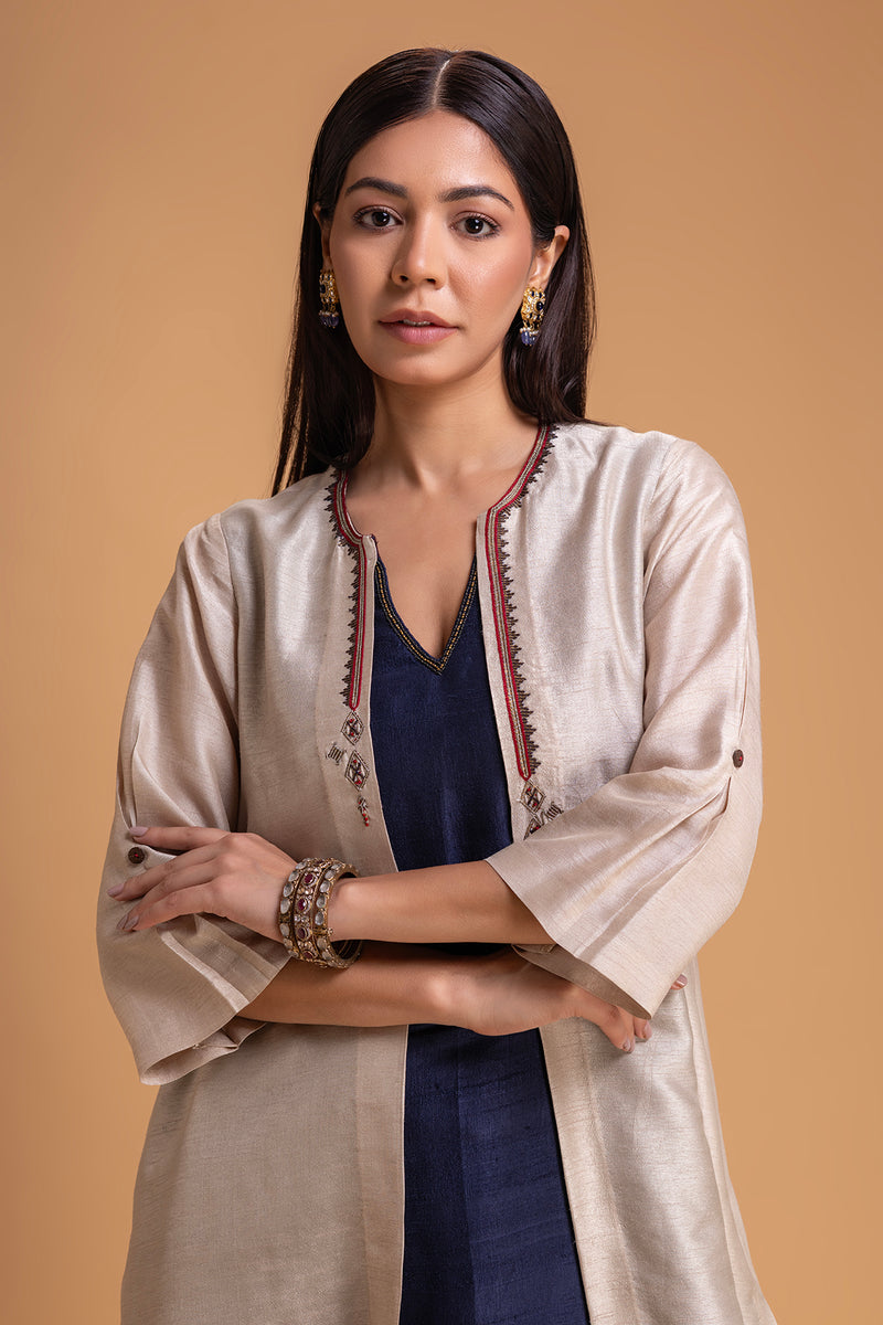 RED DUPION EMB. DRESS (1 PC) – Anju Modi