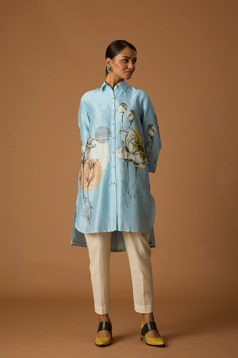 POWDER BLUE SILK CHANDERI SHIRT (BCC-07) – Anju Modi