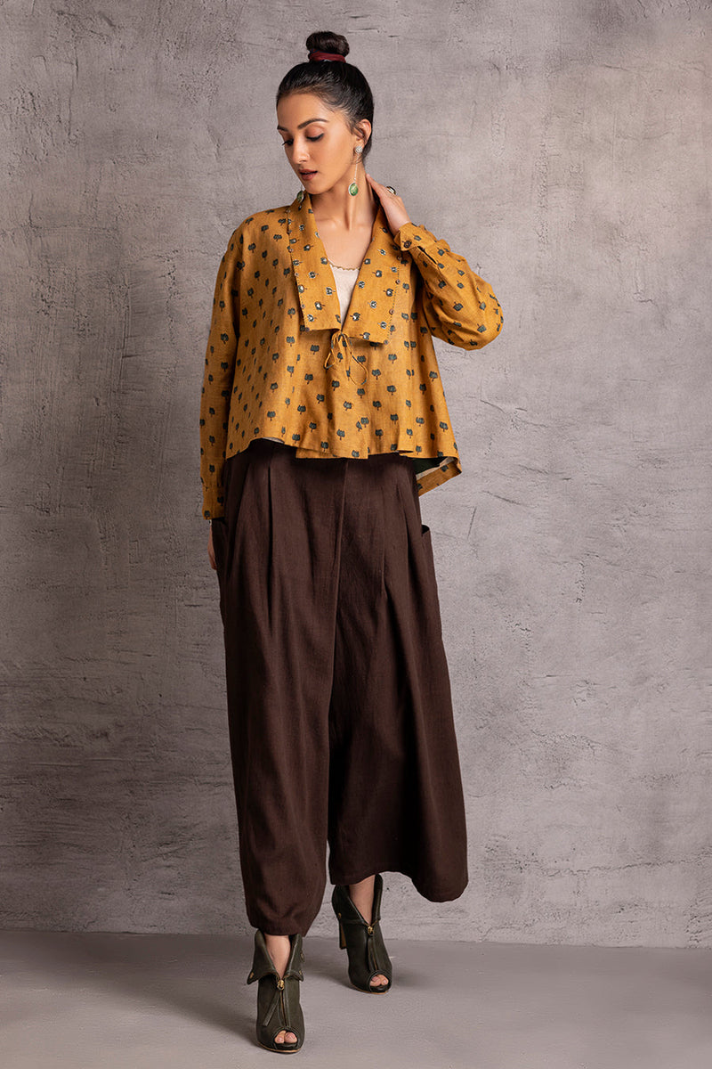 MUSTARD COTTON AJRAKH SHORT JACKET (PR-17/JKT) – Anju Modi