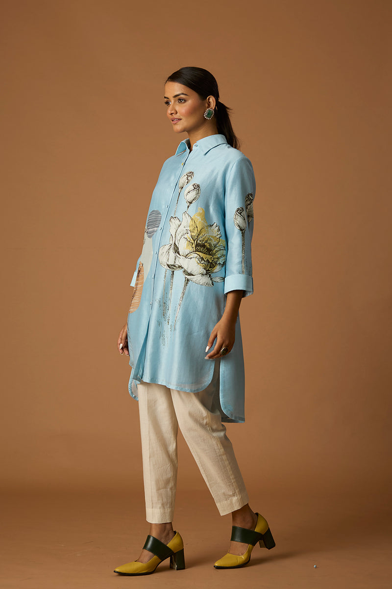 POWDER BLUE SILK CHANDERI SHIRT (BCC-07) – Anju Modi