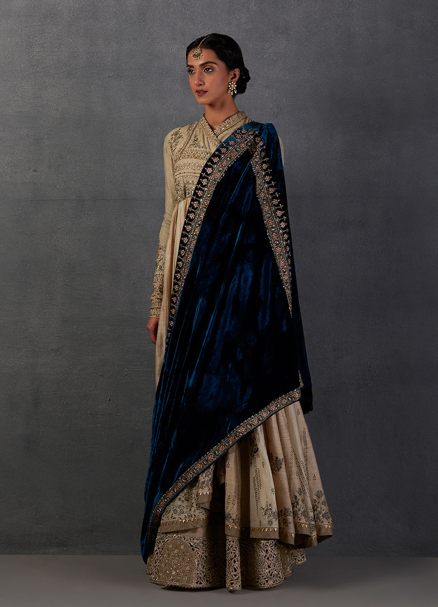 INDIGO SILK VELVET EMBROIDERED DUSHALA ( DUS-24) – Anju Modi