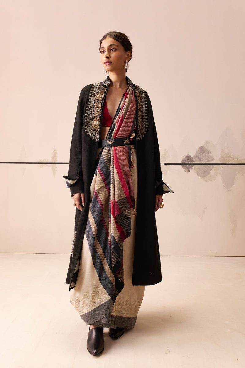 Black embroidered overcoat (E-09/TL-07) – Anju Modi