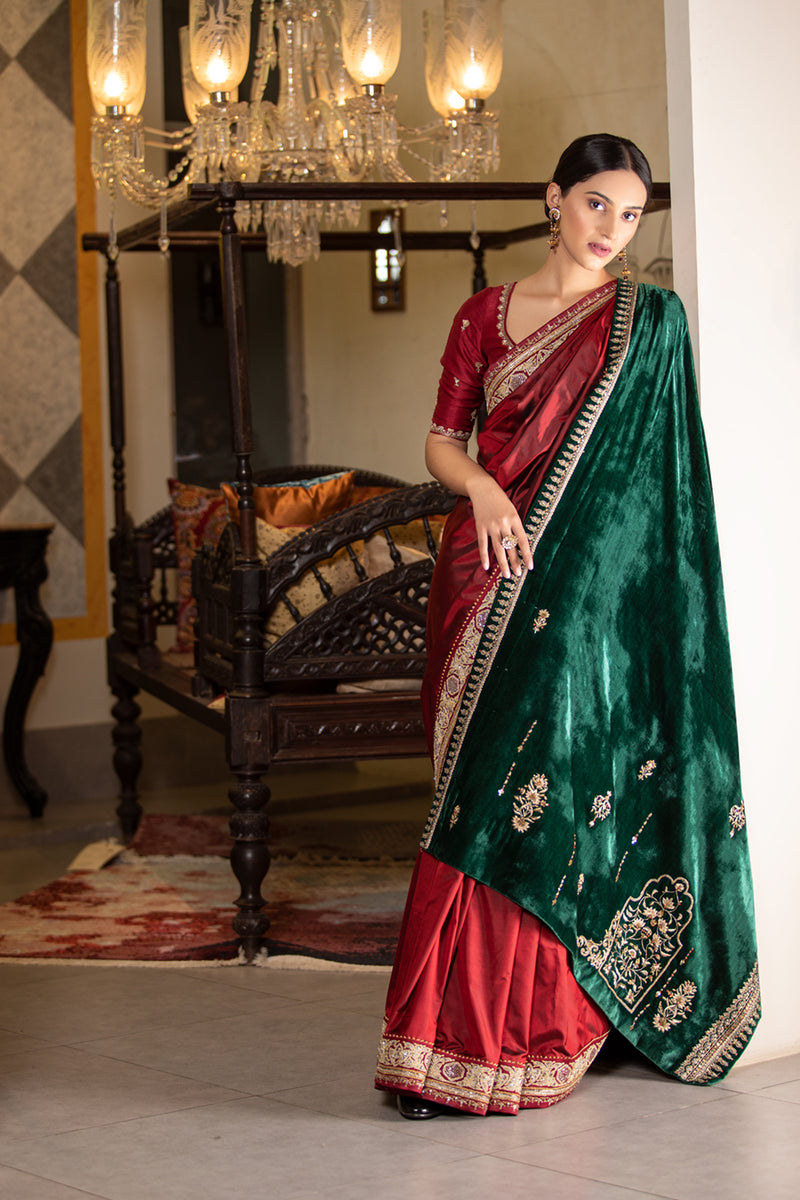 EMERALD SILK VELVET EMBROIDERED DUSHALA ( DUS-63 ) – Anju Modi
