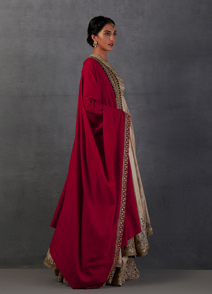 RED WOOLEN EMBROIDERED DUSHALA ( DUSHALA-02 ) – Anju Modi