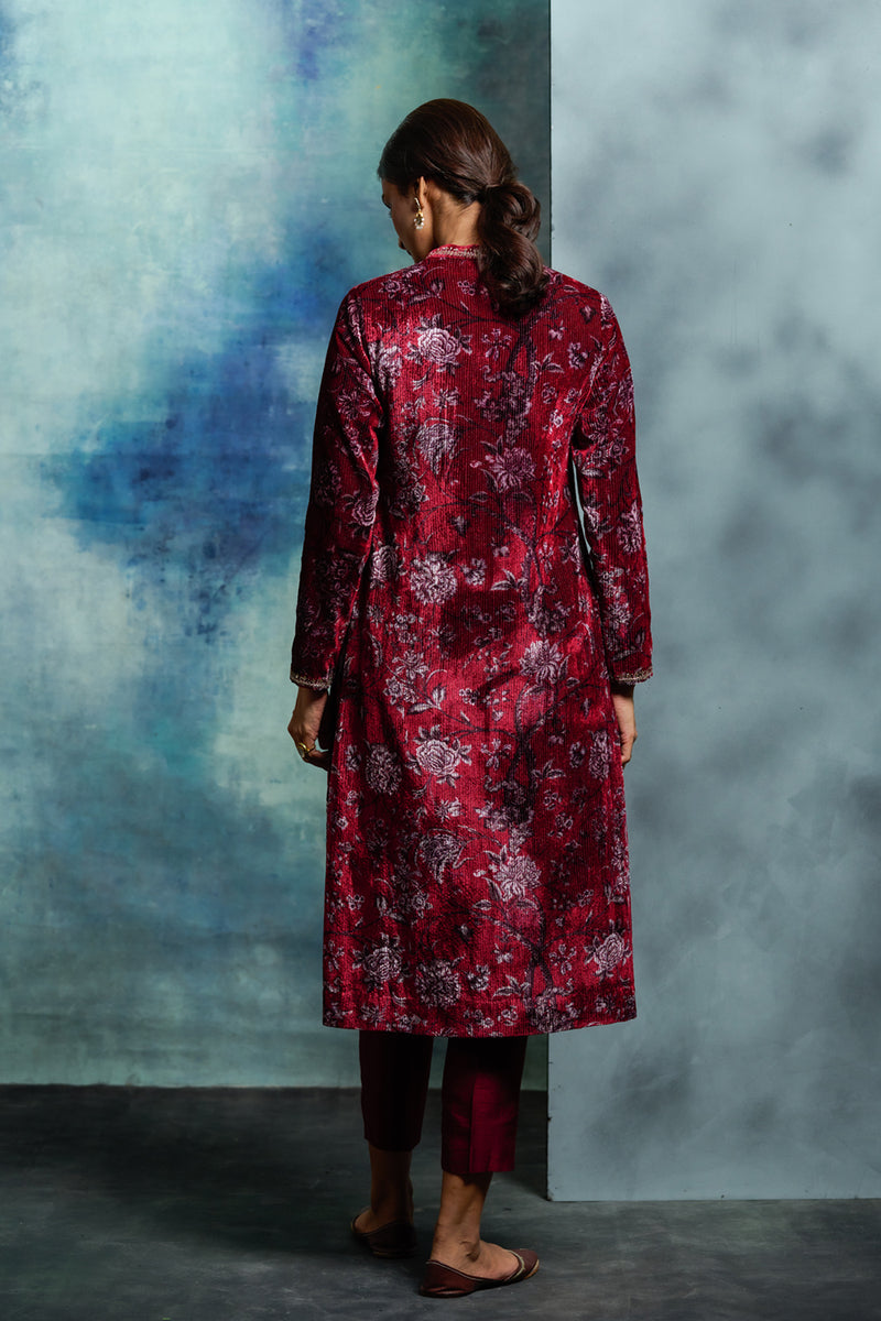 RUBY SILK VELVET EMBROIDERED TUNIC (1 PC) – Anju Modi