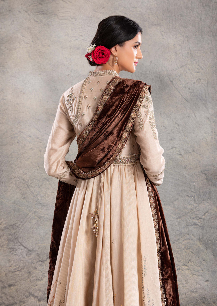 BROWN VELVET EMBROIDERED DUSHALA (DUS-54) – Anju Modi